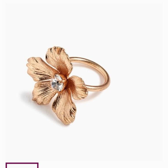 J. Crew | Jewelry | J Crew Rose Gold Floral Ring With Crystal Accent ...